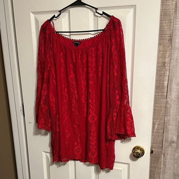 new directions | Tops | New Directions Red Lace Blouse | Poshmark